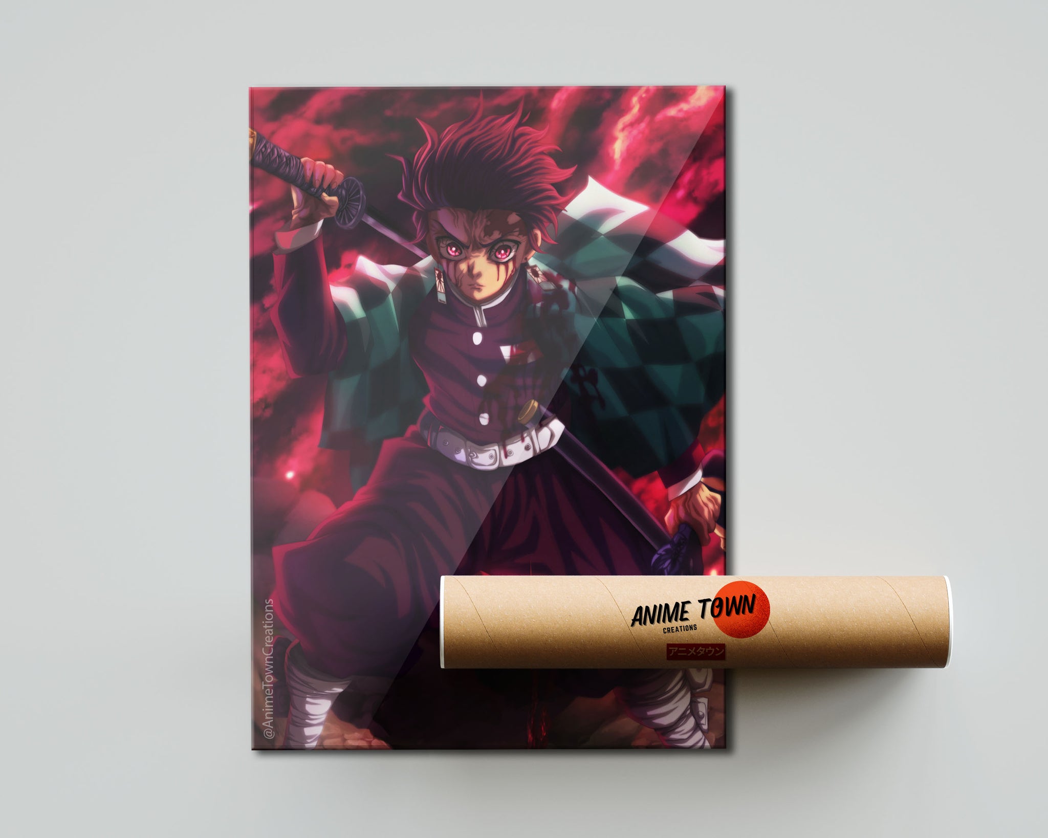 Demon Slayer Tanjiro Art Red Poster Poster – Anime Town Creations