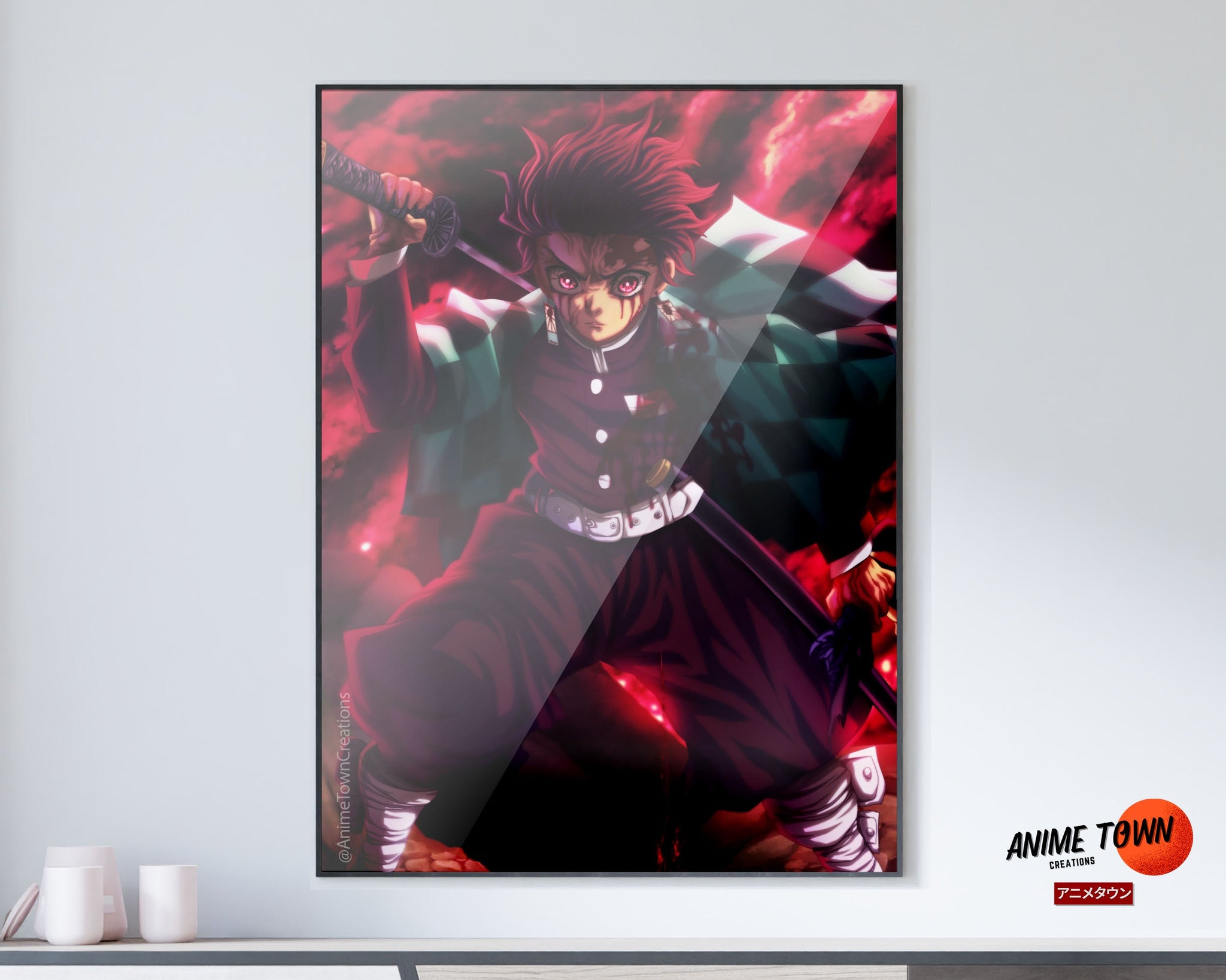 Demon Slayer Tanjiro Art Red Poster Poster – Anime Town Creations